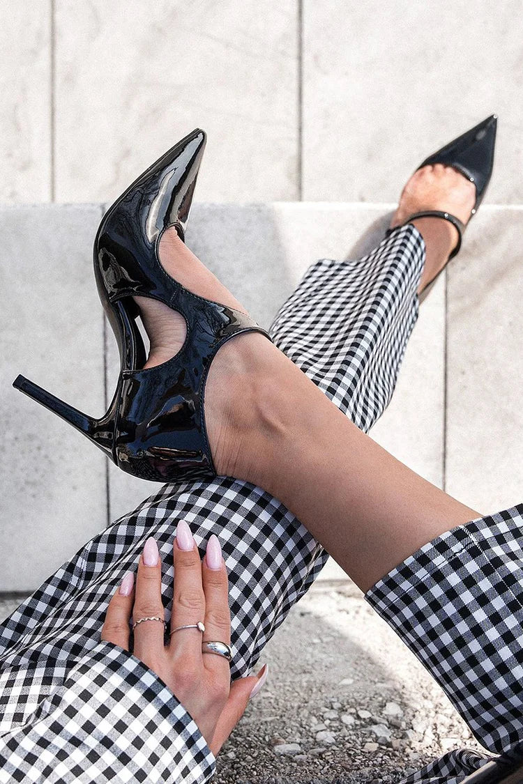 Asymmetric Cutout Pointed Toe Black Stiletto Heels [Pre Order] – uniydress