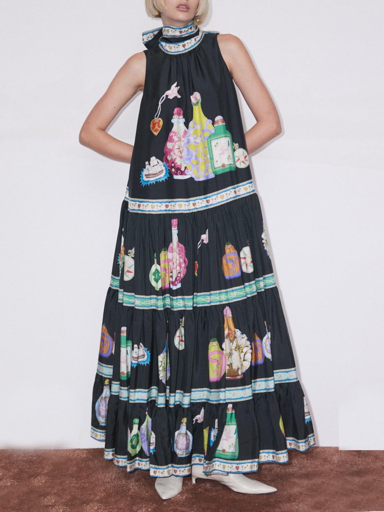 Unique Retro Fun Print Layered A-line Maxi Dress – uniydress