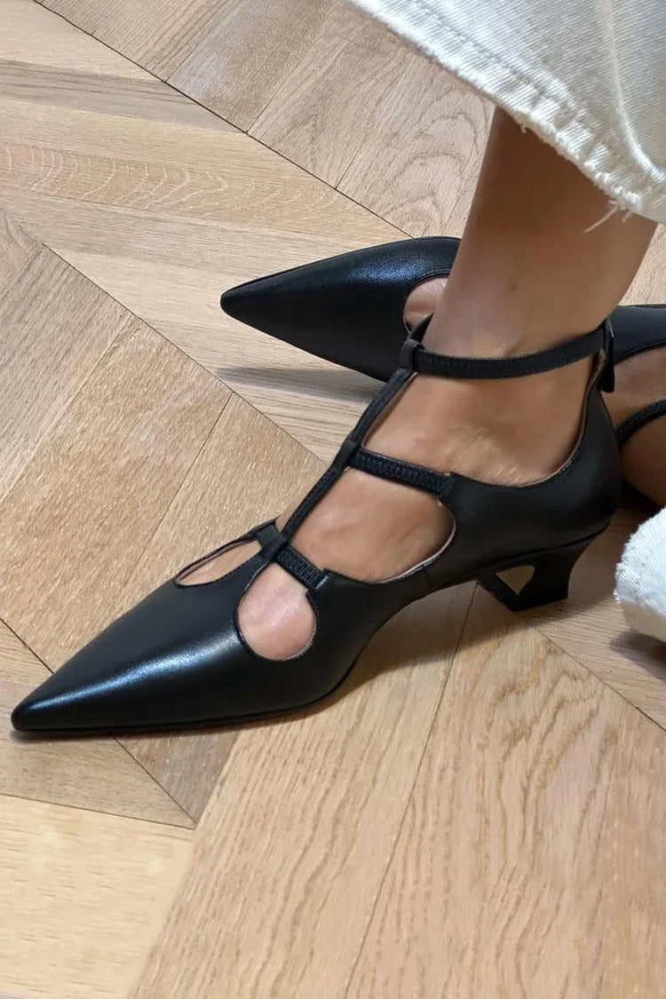 Crossover Strap Zipper Pointed Toe Black Low Heels [Pre Order] – uniydress
