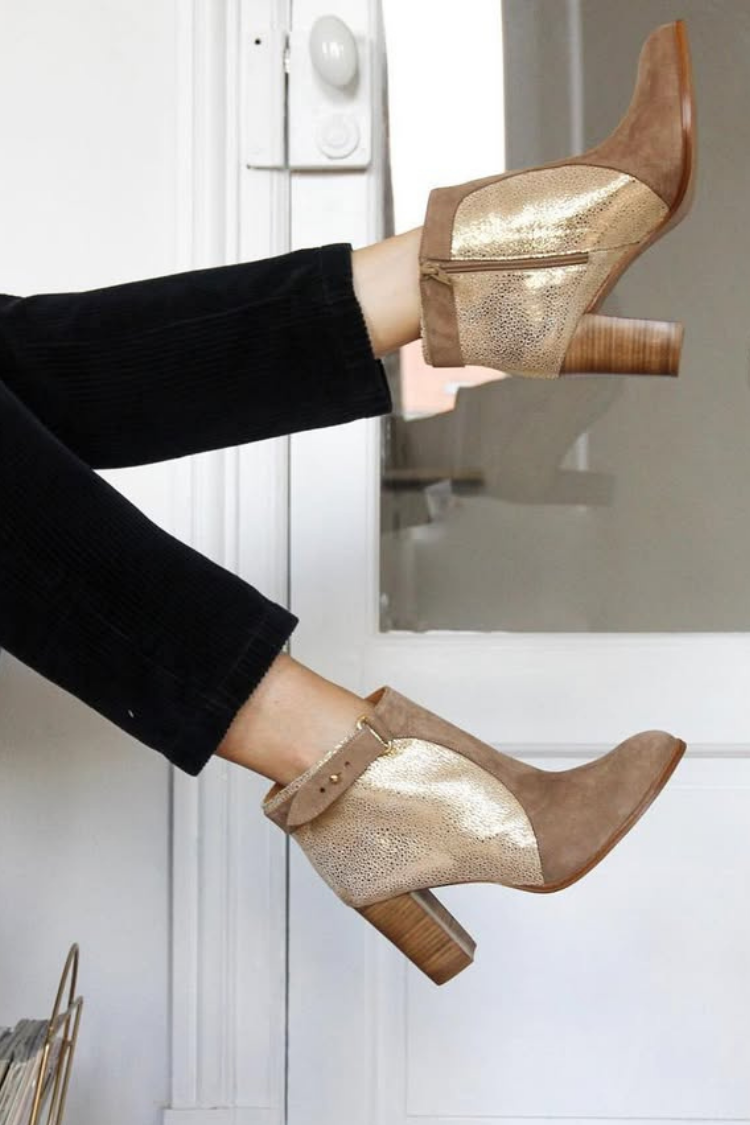 Gold Metallic Panel Block Heel Booties [Pre Order] – uniydress