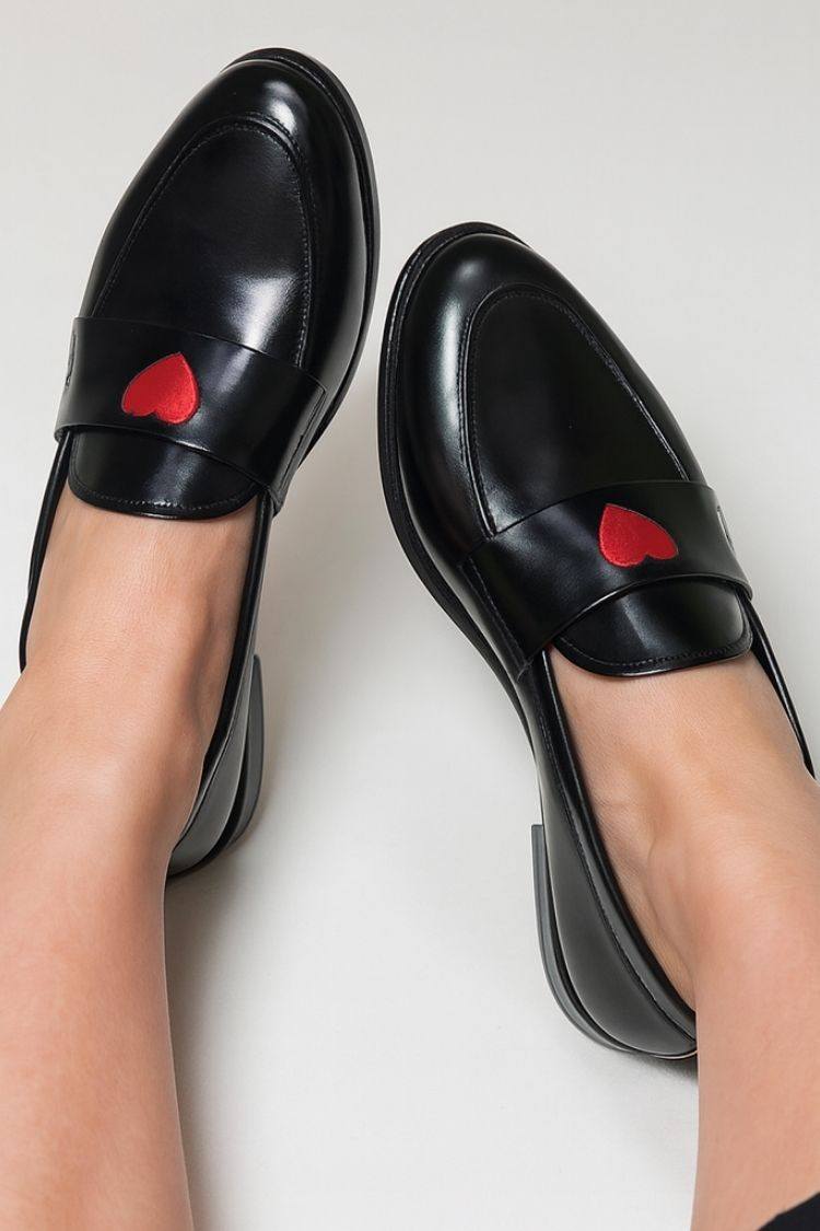 Patent Leather Heart Accent Classic Loafer Flats – uniydress